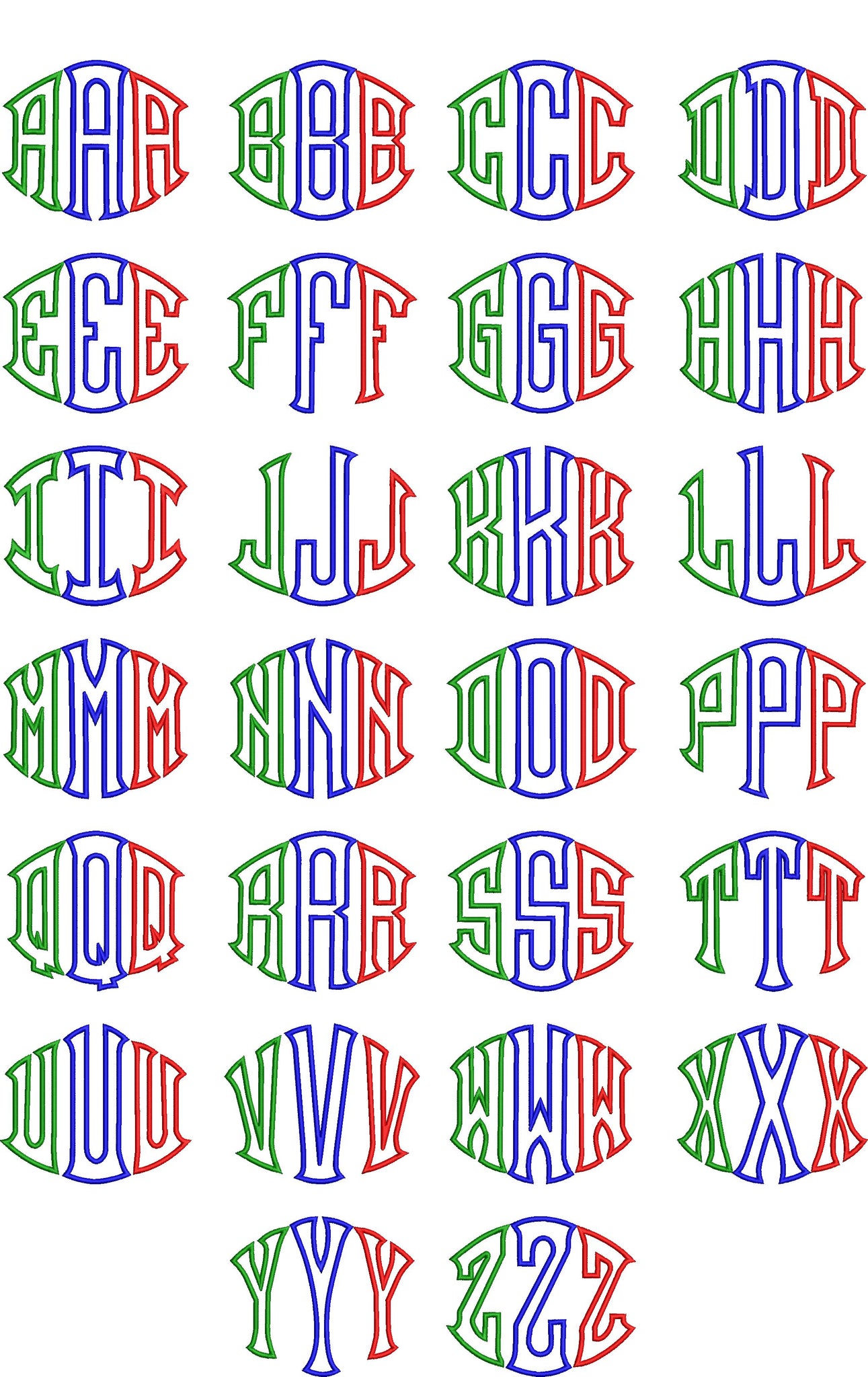 Horizontal Oval Appliqué Monogram - 3, 4, & 6 inch – Sew Sew Swell